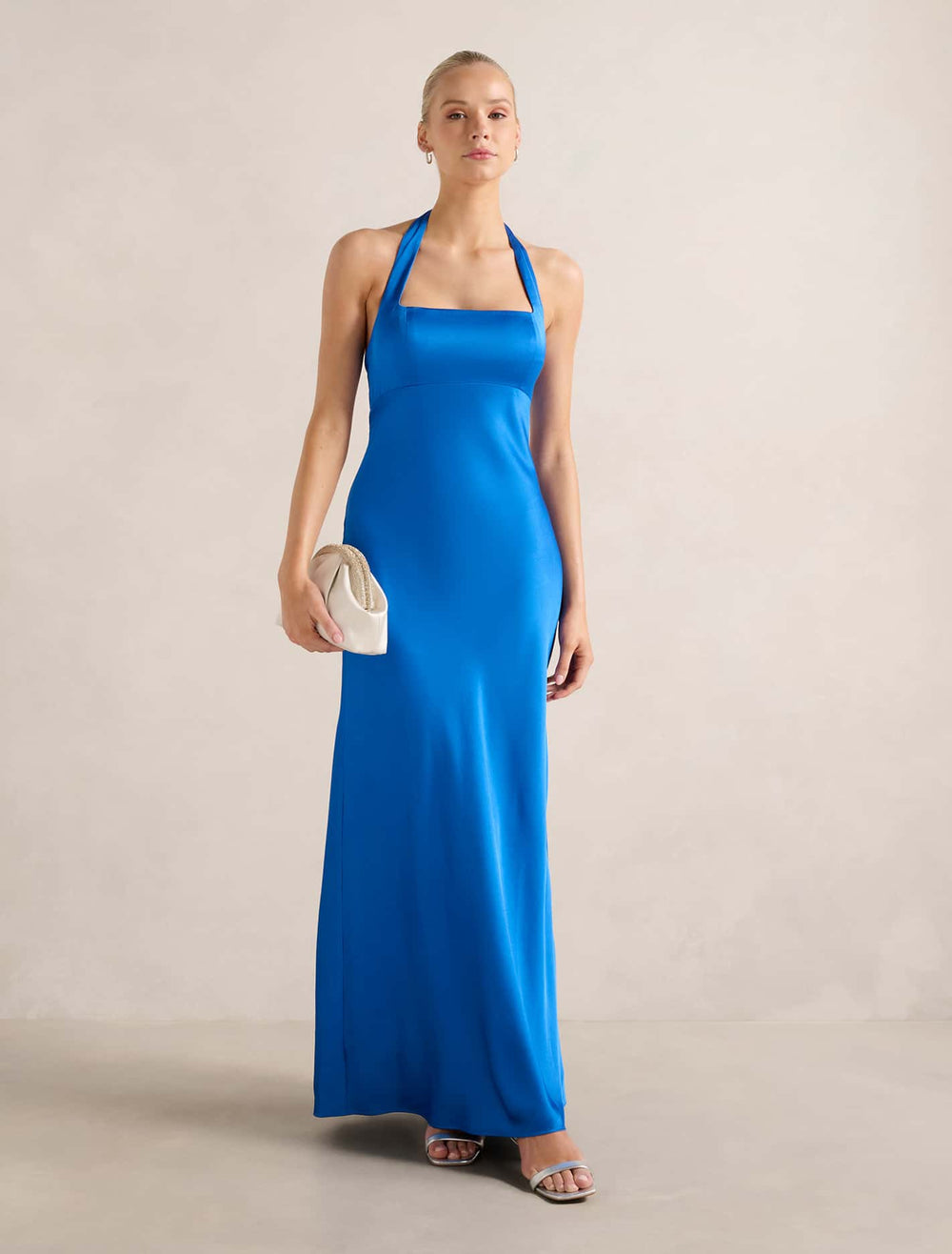 April Open Back Satin Maxi Dress Vivid Azure | Forever New