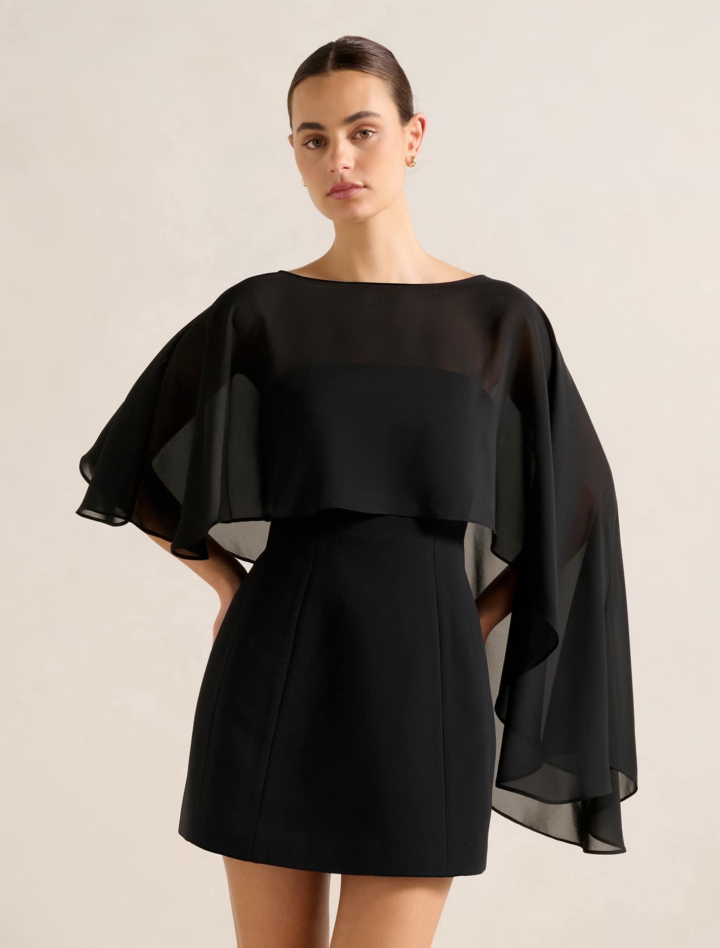 Aria Asymmetrical Chiffon Cape Black | Forever New
