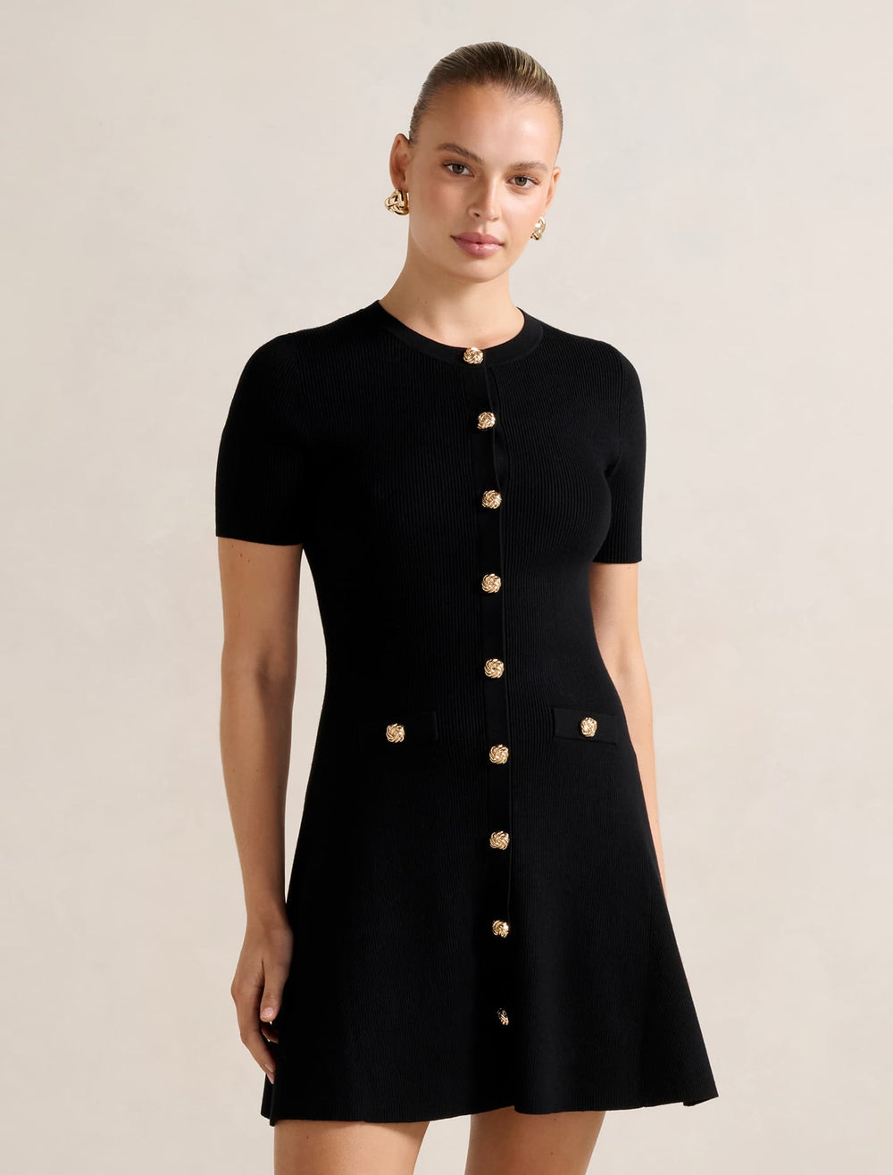 Mallory Knitted Mini Dress Black | Forever New
