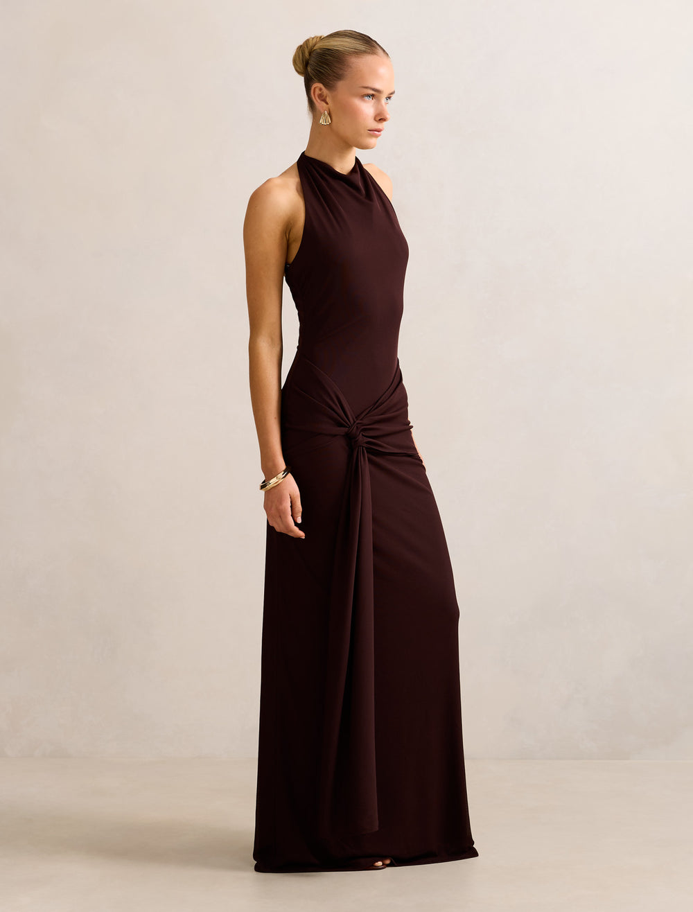 Abby Halter Mesh Maxi Dress Chocolate | Forever New