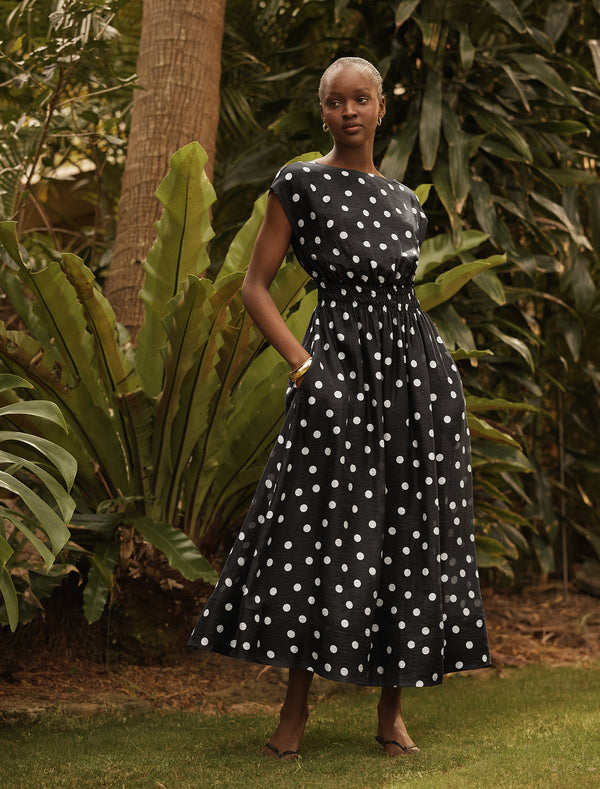 Callie Elastic Waist Midi Dress Darby Spot | Forever New